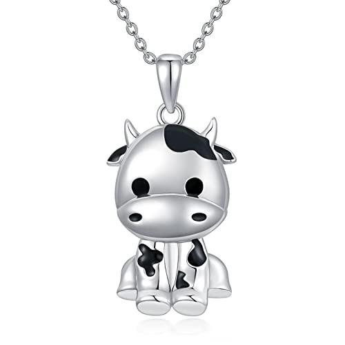 PROESS Cow Necklace Sterling Silver Cow Pendant Necklace Cow Jewelry Gifts for Women