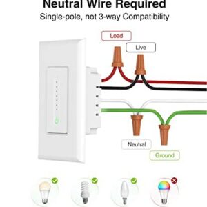 GHome Smart Dimmer Switch Work with Alexa Google Home, Neutral Wire Required 2.4GHz Wi-Fi Switch for Dimming LED CFL INC Light Bulbs, Single Pole, UL Certified, No Hub Required, 2Pack