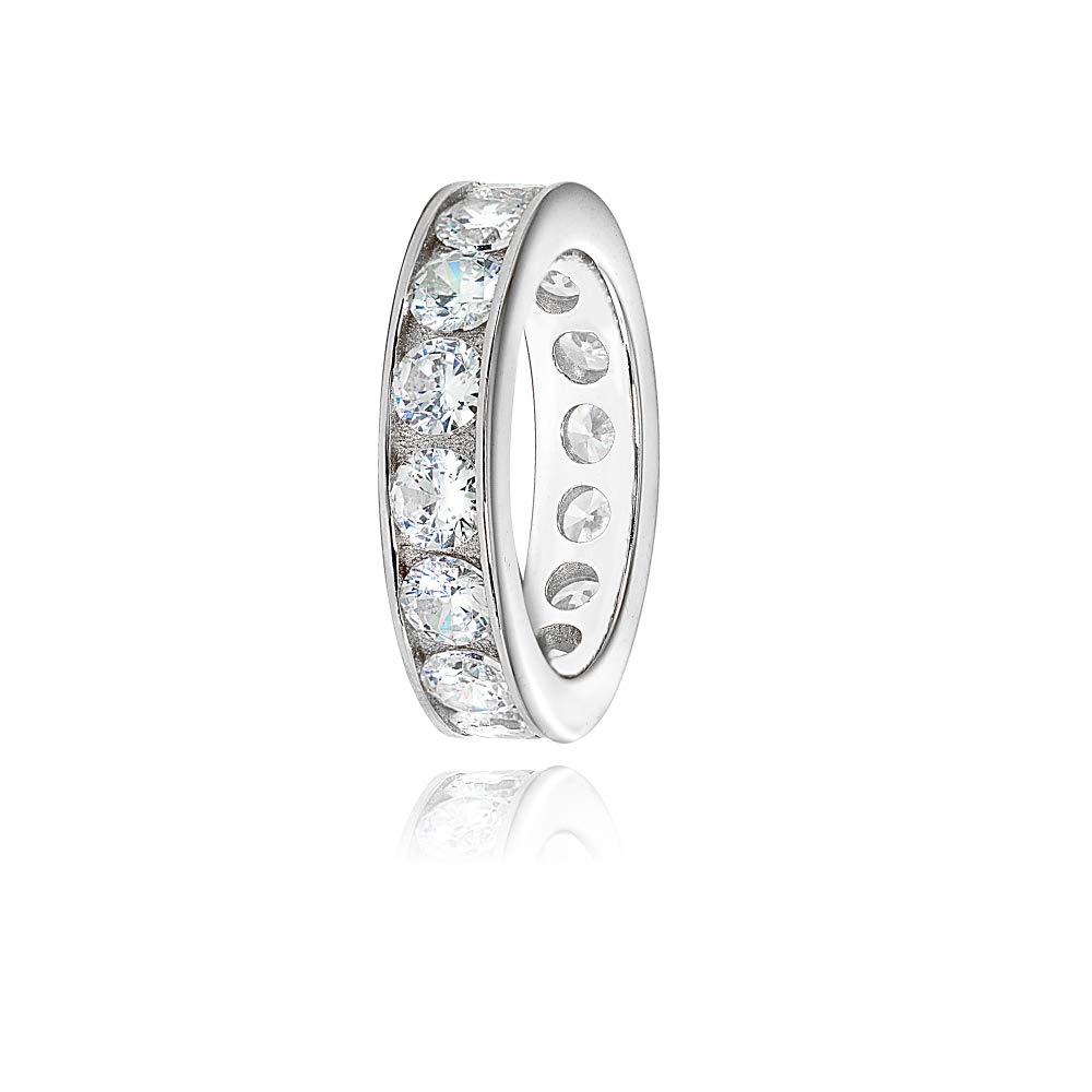 Sterling Silver Cubic Zirconia Round 4mm Channel Set Polished Eternity Band Ring, Size 6