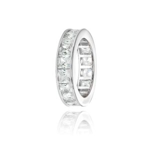 Hoops & Loops 925 Sterling Silver 4mm Princess-Cut Cubic Zirconia Channel Set Eternity Band Ring for Women Teen Girls, Size 8