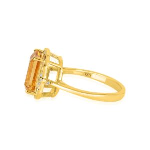 RisenshineJewel - 925 Sterling Silver Yellow Citrine with Accents Zircon Women Engagement Ring with Yellow Gold Plating,Gemstone Birthstone