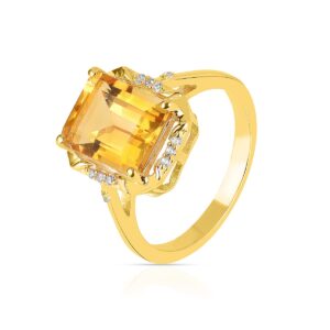 RisenshineJewel - 925 Sterling Silver Yellow Citrine with Accents Zircon Women Engagement Ring with Yellow Gold Plating,Gemstone Birthstone