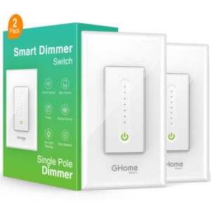 ghome smart dimmer switch work with alexa google home, neutral wire required 2.4ghz wi-fi switch for dimming led cfl inc light bulbs, single pole, ul certified, no hub required, 2pack