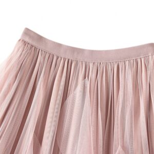 Dirholl Women's A-Line Fairy Elastic Waist Tulle Midi Skirt Scallop Pink