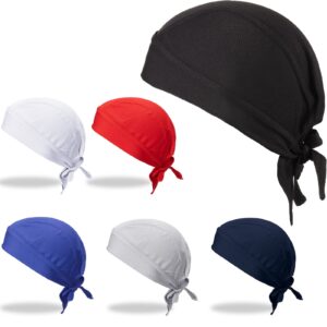 6 pieces do rags sweat wicking beanie cooling durags skull cap motorcycle head wrap bandana for men women (white, blue, grey, red, navy, black)