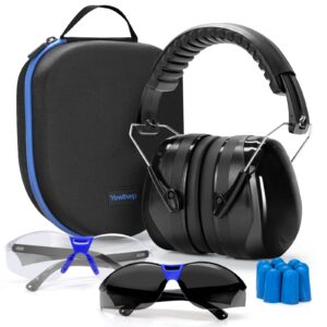 yewltvep shooting ear protection earmuffs with hard storage case, earmuffs for shooting range, gun gange hearing protection with shooting glasses, earplugs, carrying case-hearing ear protection kit