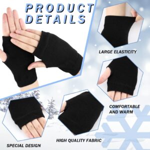 3 Pairs Fingerless Warm Gloves with Thumb Hole Cotton Half Fingerless Driving Gloves Knit Mittens for Men, Women (Black)