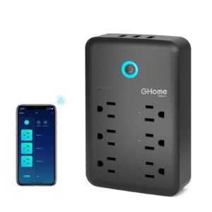 ghome smart plug outlet extender, surge protector with 3 individually controlled smart outlets and 3 smart usb ports, works with alexa google home, wall adapter plug for app control,15a/1800w