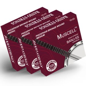 muscell banjo strings, handmade phosphor bronze 5-string banjo strings ball end - 3 packs medium 10-23 banj-5s