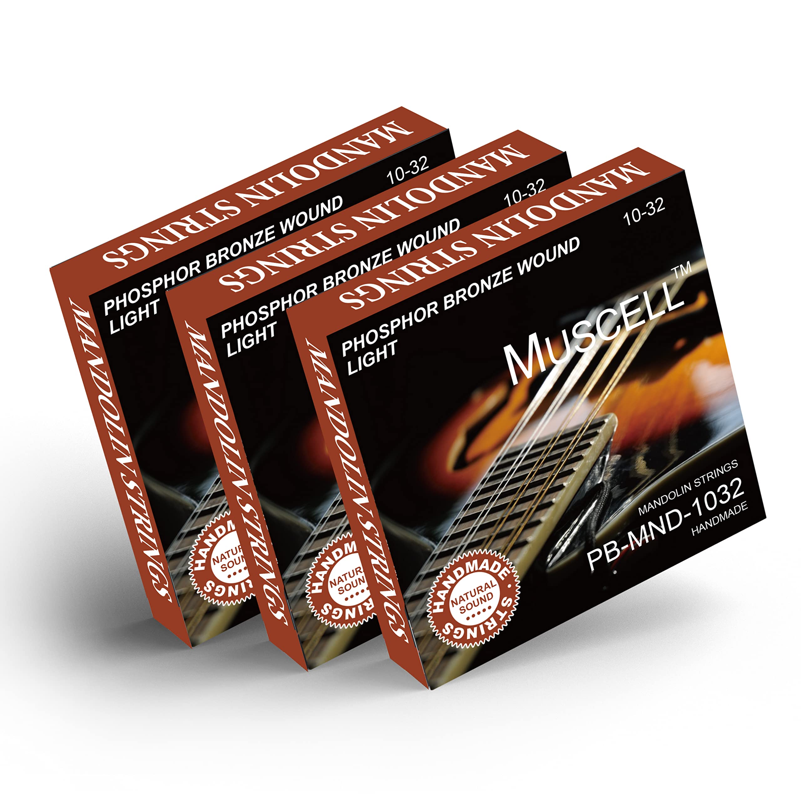 MUSCELL Mandolin Strings, Handmade Phosphor Bronze 8-String Mandolin Strings - 3 Packs Light 10-32 PB-MND-1032