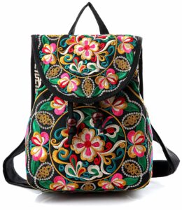 jursccu full embroidered backpack purse for women vintage handbag small drawstring casual travel shoulder bag daypack