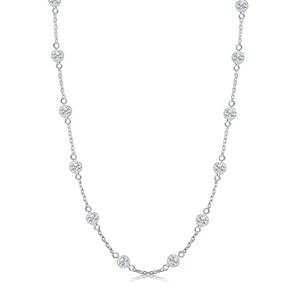 lecalla 925 sterling silver jewelry italian design round cubic zirconia cz station necklace cable chain statement necklace for women 18 inches.