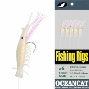 10 packs shrimp 5 hooks glow saltwater string hook fishing lure bait rig tackle (shrimp, 1/0#-100 packs)