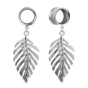 pierced republic hanging metal feather ear gauges - pair of stainless steel screw-on plugs - 6 size options (9/16" (14mm))