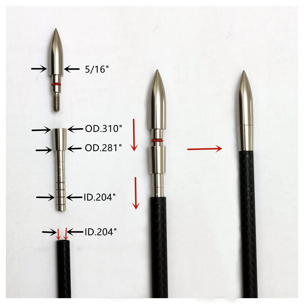 ZOEKO Stainless-Steel Arrow Inserts Suitable for ID .204" OD .281" Carbon Arrows, Suitable for 5/16" Field Points, Cuttable from 60-100 Grain (A Dozen) 3#