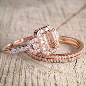 18k Rose Gold Plated Ring Set with Micro-Set Engagement Ring Women (8)