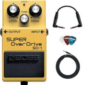 Boss SD-1 Super OverDrive Bundle with 10ft Instrument Cable, Patch Cable, and Picks