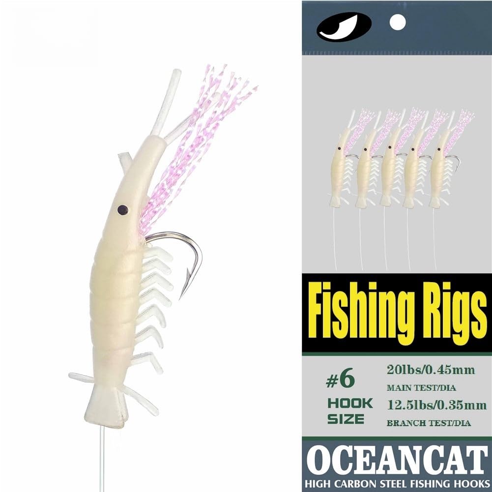 10 Packs Shrimp 5 hooks Glow Saltwater String Hook Fishing Lure Bait Rig Tackle (Shrimp, 4#-100 Packs)