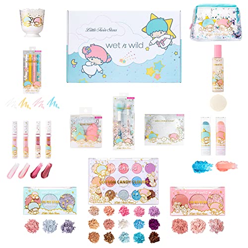 wet n wild Little Twin Stars Full Makeup Set | Gift Set | Primer | Setting Spray | Makeup Brushes | Highlighters | Makeup Sponges | 15-Pan Pigment Palette | Lip Scrub | Lip Gloss, Full Collection