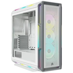 corsair icue 5000t rgb mid-tower atx pc case-208 individually addressable rgb leds-fits multiple 360mm radiators-easy cable management-3 included corsair ll120 rgb fans- white