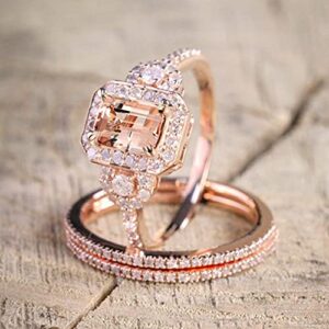 18k Rose Gold Plated Ring Set with Micro-Set Engagement Ring Women (8)