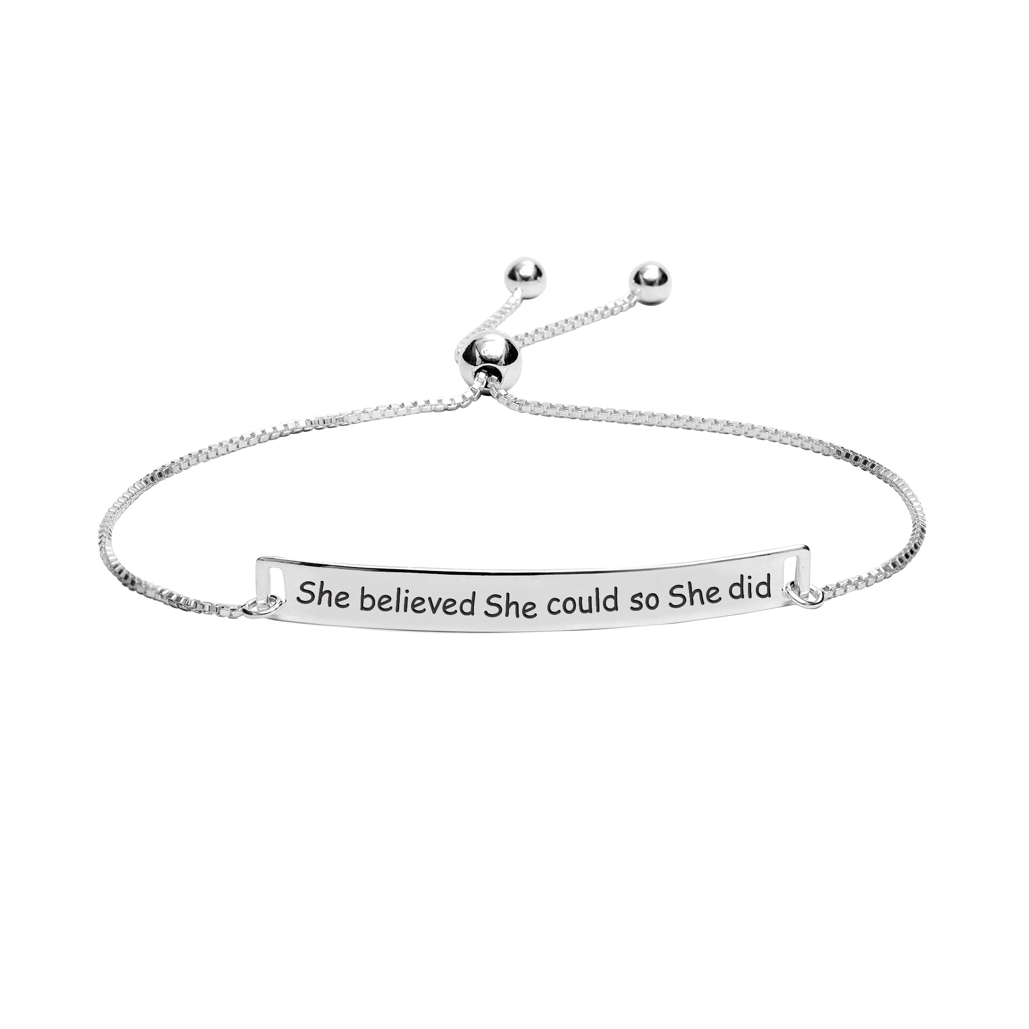 LeCalla Sterling Silver Jewelry She believed she could so she did Sliding Bolo Bracelet for Teen Women