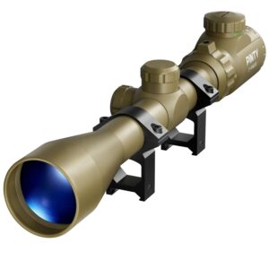 pinty rangefinder rifle scope, 3-9x40 red green illuminated shotgun scope with 5 brightness levels mount rings for picatinny weaver rail, tactical hunting scope for air rifle pellet gun, dark earth