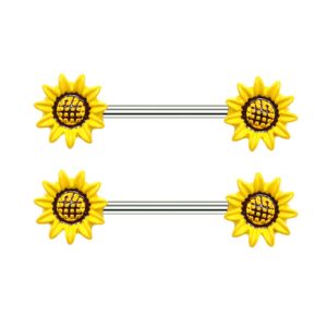 14g stainless steel nipple piercing jewelry nipplering barbell cute sunflower body rings 9/16 inch