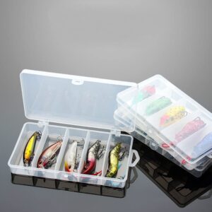 Teensery 2 Pcs 5 Grids Plastic Storage Box Multi-Purpose Fishing Tackle Lure Jewelry Making Findings Organizer Container Case, Clear