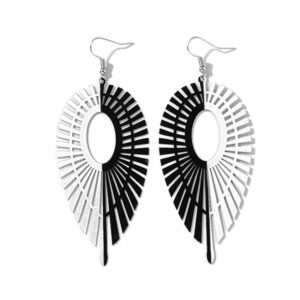 tianhongyan unique metal hollow personality black and white symmetry leaf earrings bohemian lightweight leaf dangle drop geometric earrings for women charm jewelry gift (leaf)