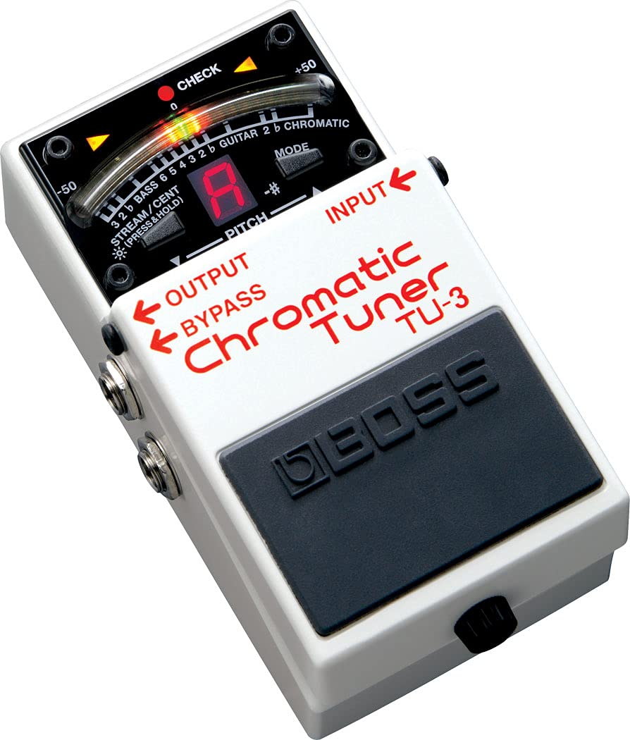 Boss TU-3 Chromatic Tuner Pedal - Bundle with 10ft Instrument Cable, 6in Patch Cable, and Picks