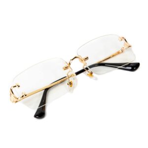 Street Knitted Square Unisex Frameless Gold Wire Frame Luxury Trendy Old School Retro 90's Rimless Clear Lens Hip Hop Rectangle Eye Glasses For Men Women