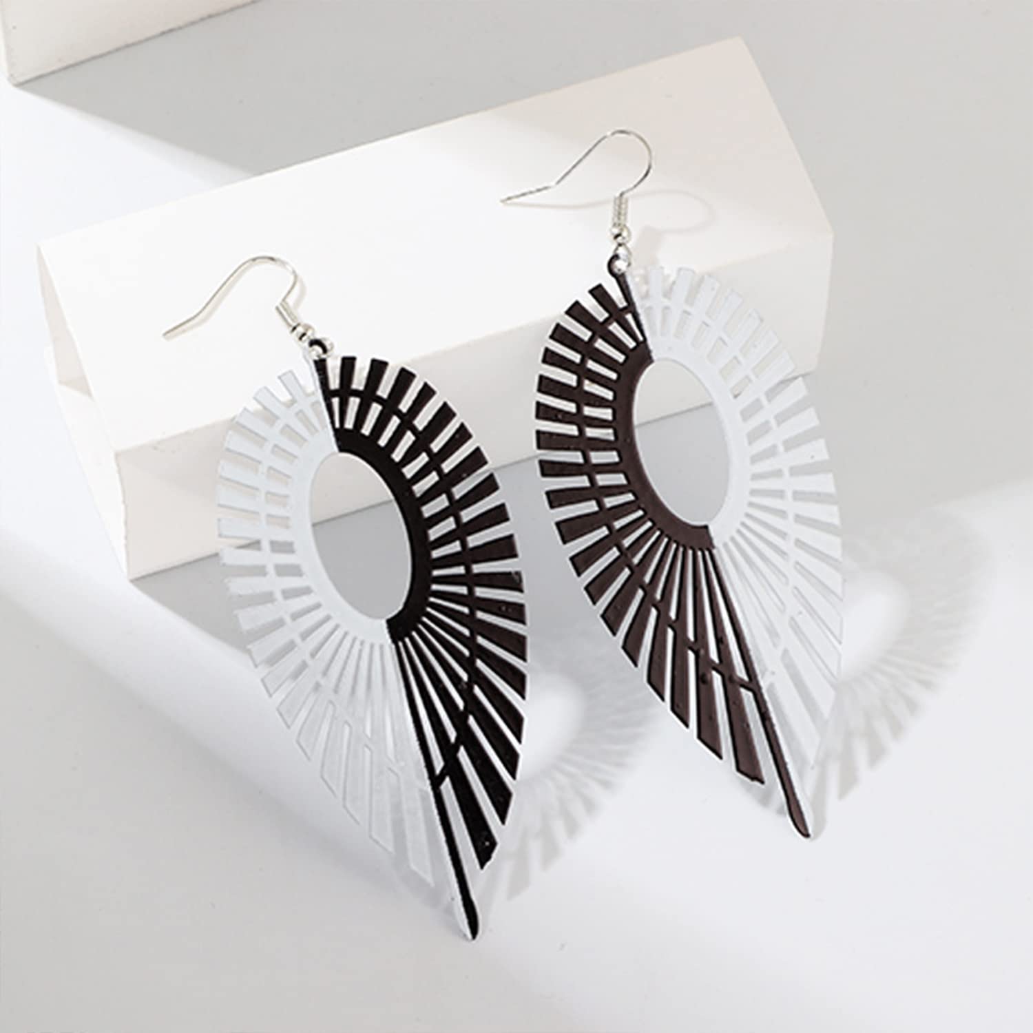 TIANHONGYAN Unique Metal Hollow Personality black and white symmetry Leaf Earrings Bohemian Lightweight leaf Dangle Drop Geometric Earrings for Women Charm Jewelry gift (leaf)