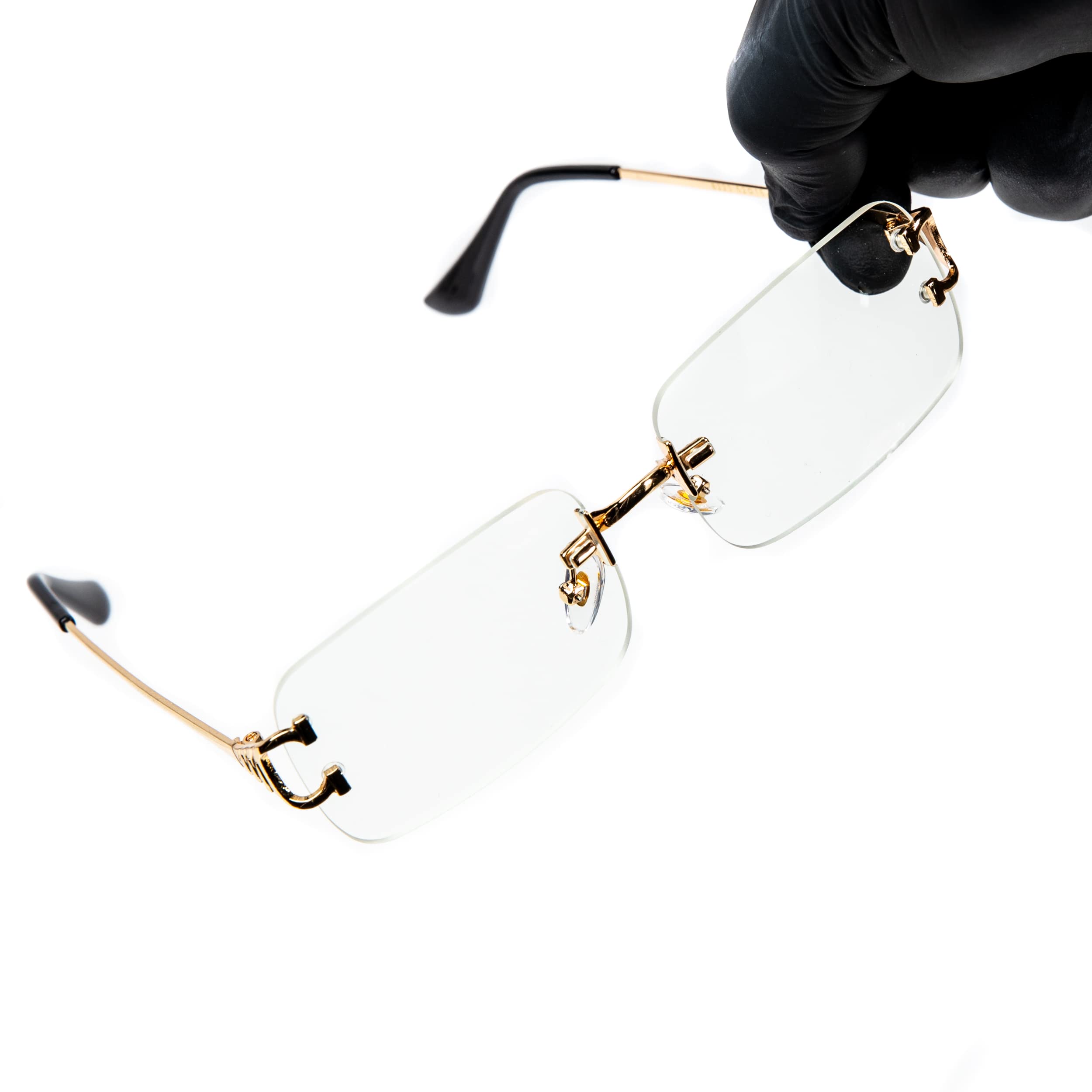 Street Knitted Square Unisex Frameless Gold Wire Frame Luxury Trendy Old School Retro 90's Rimless Clear Lens Hip Hop Rectangle Eye Glasses For Men Women