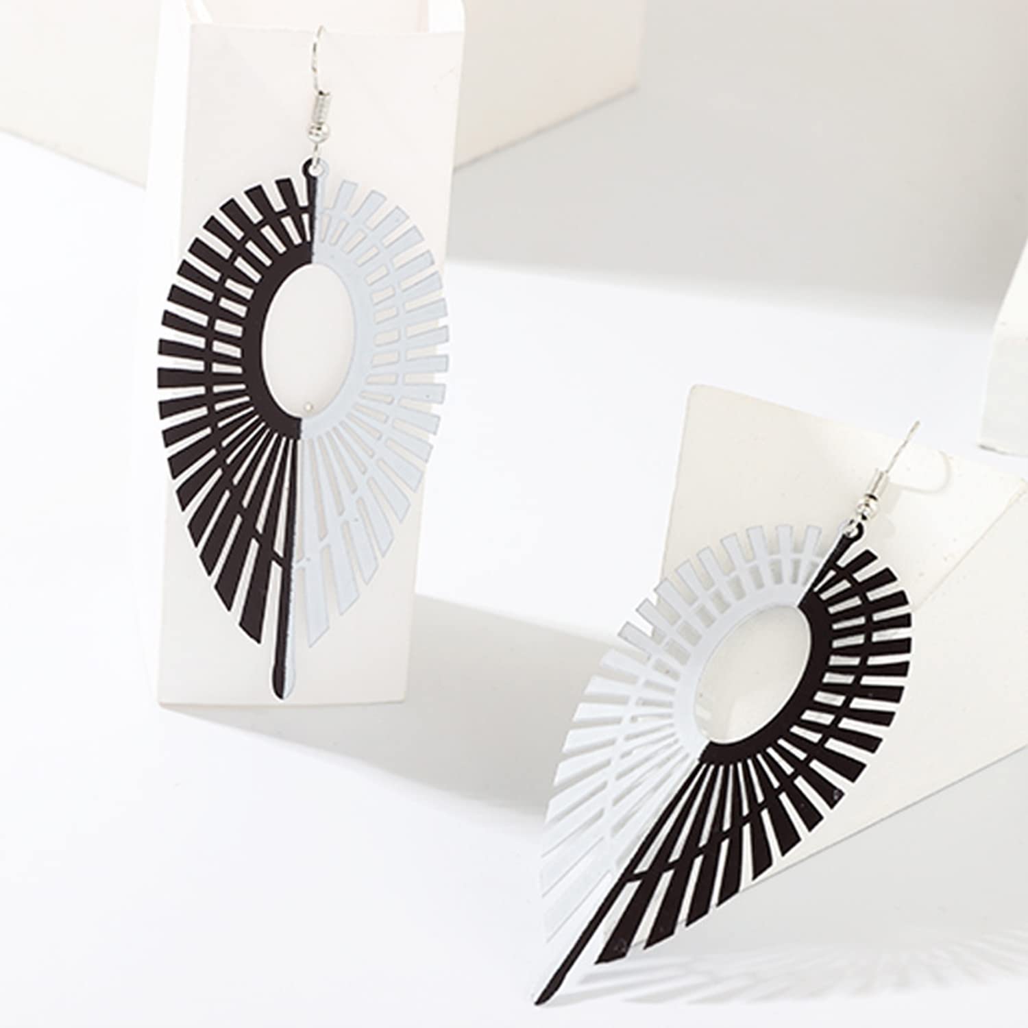 TIANHONGYAN Unique Metal Hollow Personality black and white symmetry Leaf Earrings Bohemian Lightweight leaf Dangle Drop Geometric Earrings for Women Charm Jewelry gift (leaf)