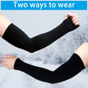 Skylety 2 Pairs Arm Sleeves Warmer Cycling Thermal Arm Warmer Arm Sleeves Arm Winter Cover with Thumb Holes for Men Women (Black, Medium)