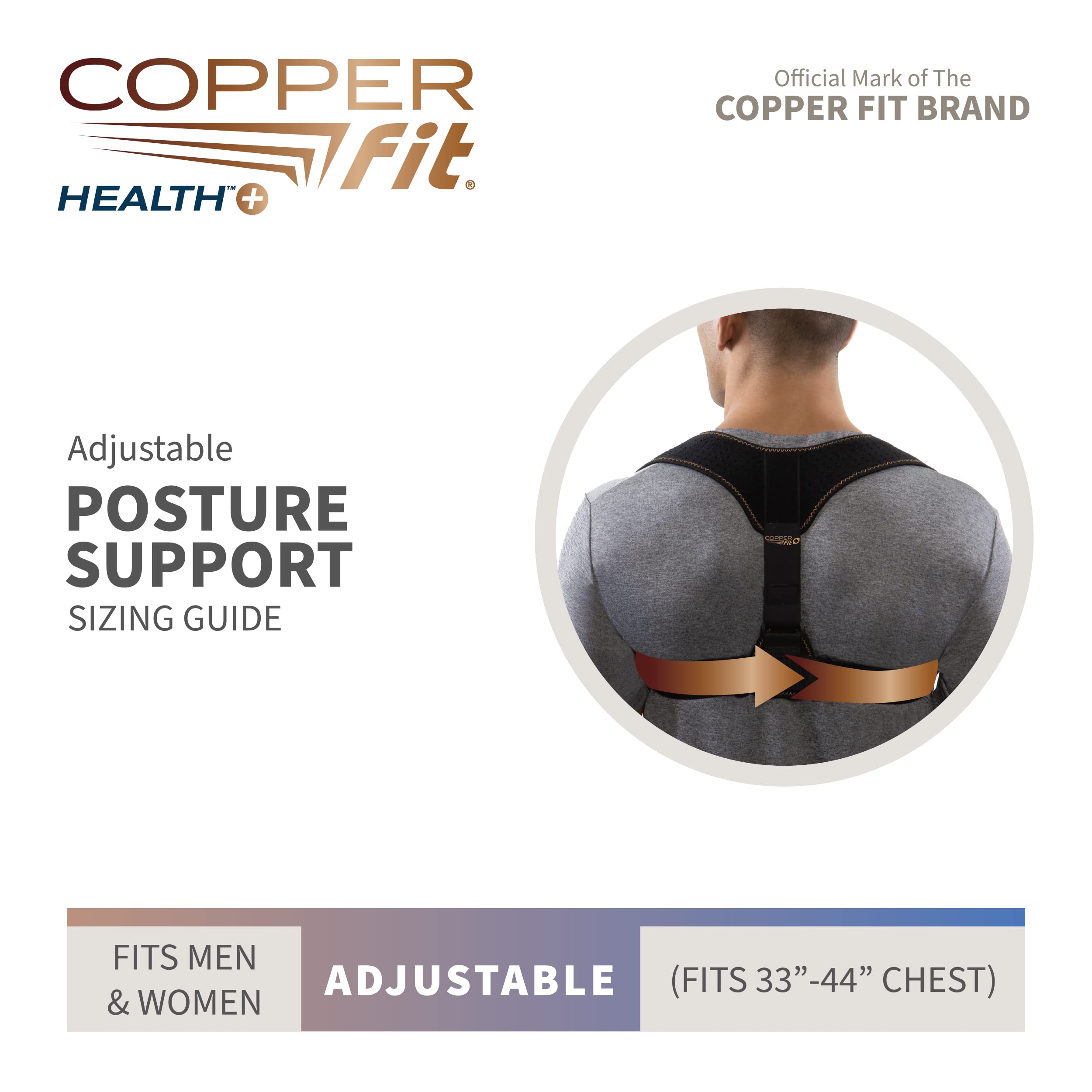 Copper Fit Health Unisex Posture Support, Adjustable,Black