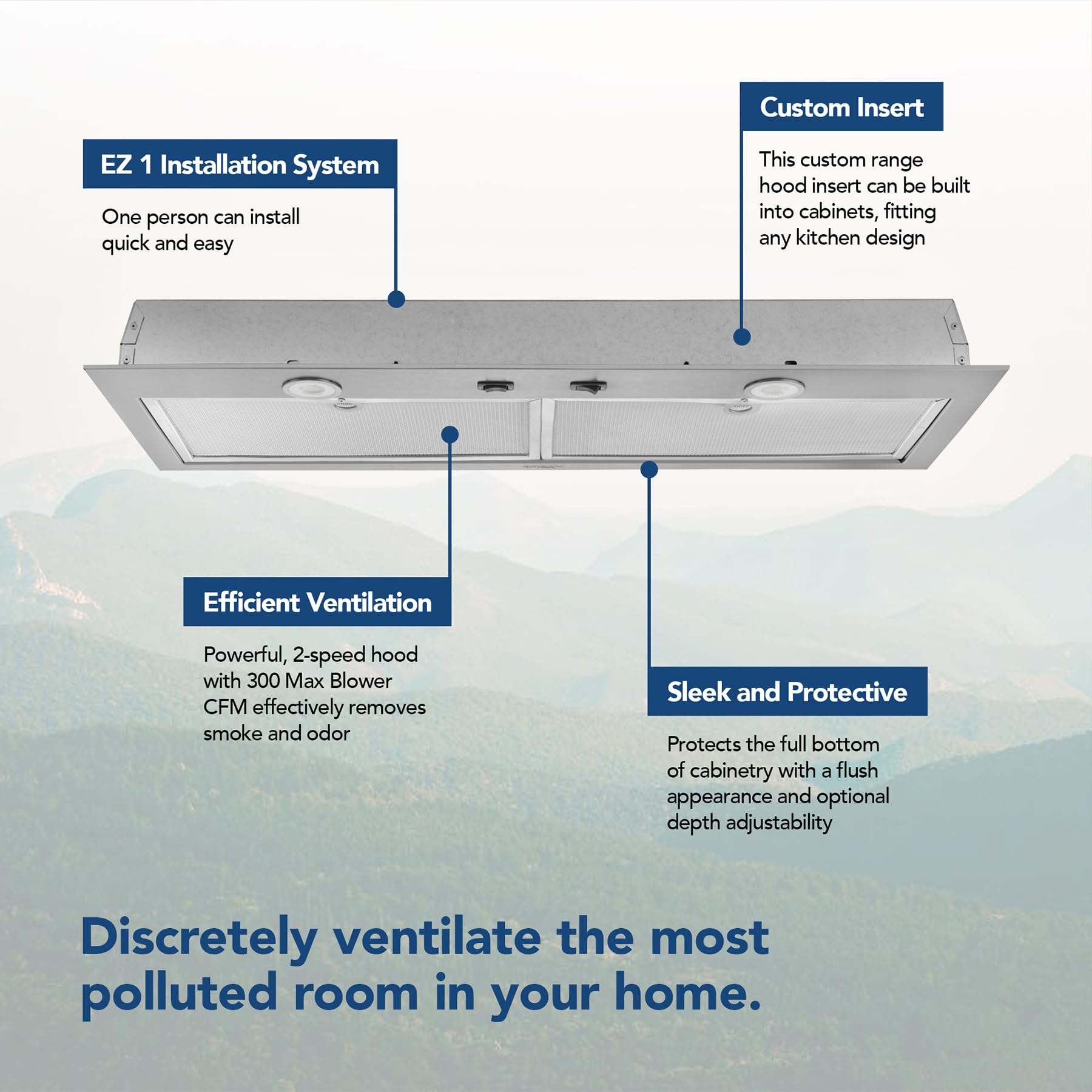 Broan- NuTone BBN1303SS Custom Built Insert with 2-Speed Exhaust Fan and Light, 300 Max Blower CFM, Stainless Steel, 30-Inch Range Hood Power Pack