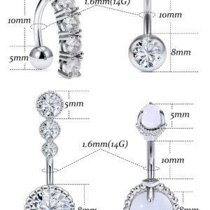 Vsnnsns 14G Belly Button Rings Stainless Steel CZ Skull Piercing Jewelry Belly Bars Curved Navel Ring Barbell Body Jewelry Piercing for Women Men Silver 10MM