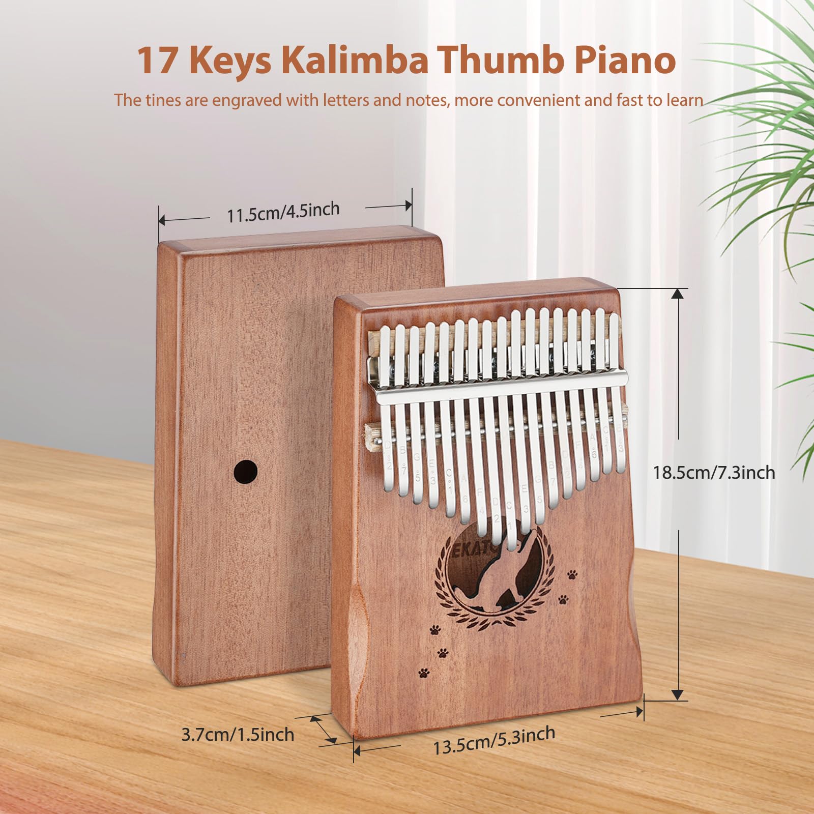 LEKATO Portable 17 KEY Kalimba, Solid Wood Thumb Piano Mbira Finger Piano Beginners C Key with Music Book, Tuning Hammer, Storage bag, Christmas Gifts for Children/Teenagers/Music Lovers