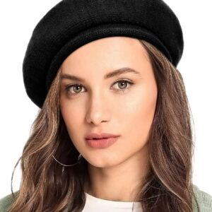 Women Wool Beret Hat French Style Winter Warm Solid Color Classic Knit Beret Cap