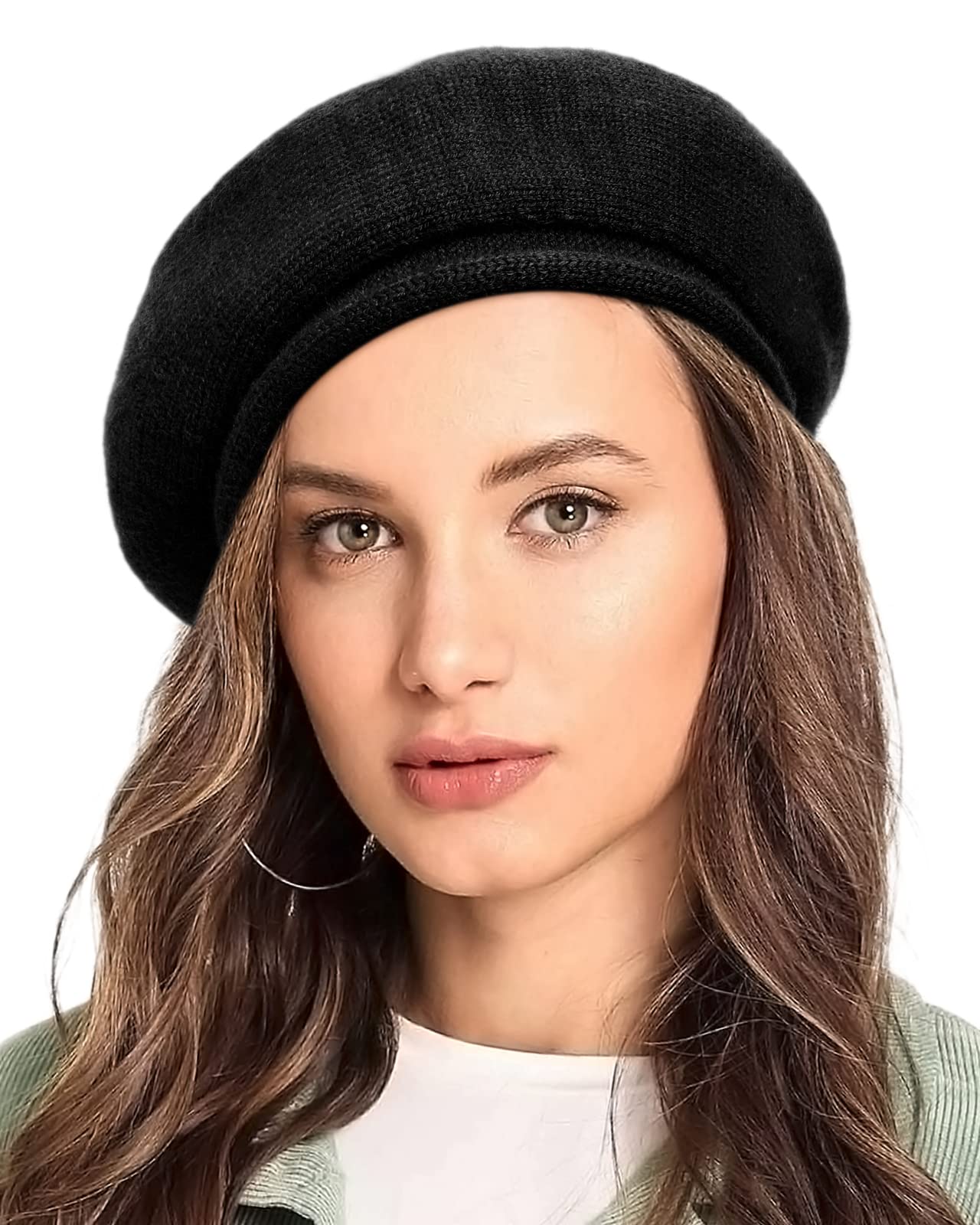 Women Wool Beret Hat French Style Winter Warm Solid Color Classic Knit Beret Cap