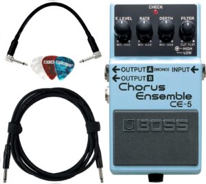 boss ce-5 chorus ensemble bundle with instrument cable, patch cable, and picks