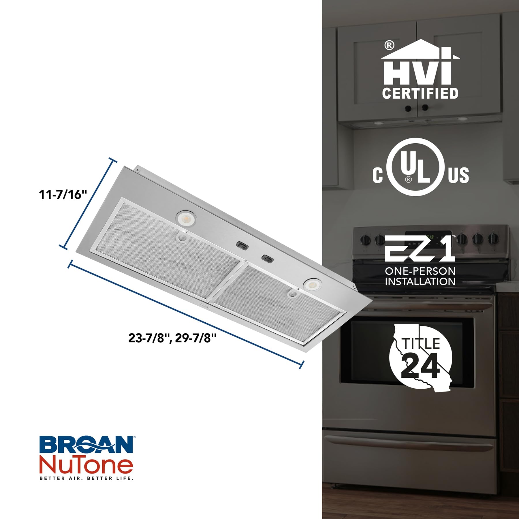 Broan- NuTone BBN1303SS Custom Built Insert with 2-Speed Exhaust Fan and Light, 300 Max Blower CFM, Stainless Steel, 30-Inch Range Hood Power Pack