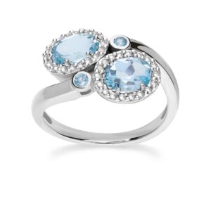 ivy gems 925 sterling silver rhodium plated bypass two stones statement ring with sky blue topaz and white topaz accented contemporary designs november birthstones size 7