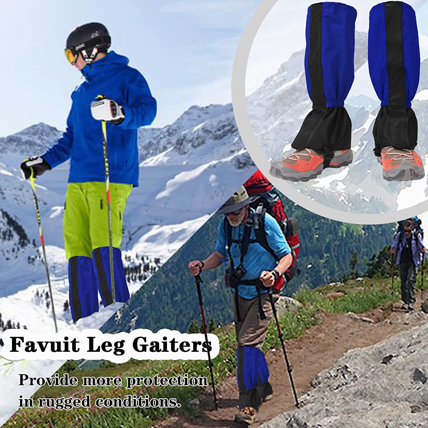 Leg Gaiters Waterproof Men Women Snow Boot Gaiters Hiking Shoe Gaiters Anti-Tear Adjustable Leggings Cover Ankle Leg Guard for Outdoor Hunting Camping Skiing Walking Mountain Climbing (Blue 18")