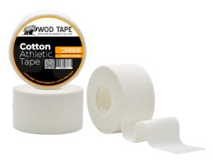 wod st-acst sports athletic tape, white (pack of 3). latex-free self-adhesive for wrist, ankle, shoulder, knee, and hand protection, for weightlifting, lacrosse, hockey, football, lifters, & climbers.