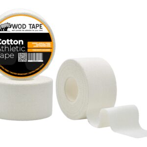 WOD ST-ACST Sports Athletic Tape, White (Pack of 3). Latex-free Self-Adhesive for Wrist, Ankle, Shoulder, Knee, and Hand Protection, for Weightlifting, Lacrosse, Hockey, Football, Lifters, & Climbers.