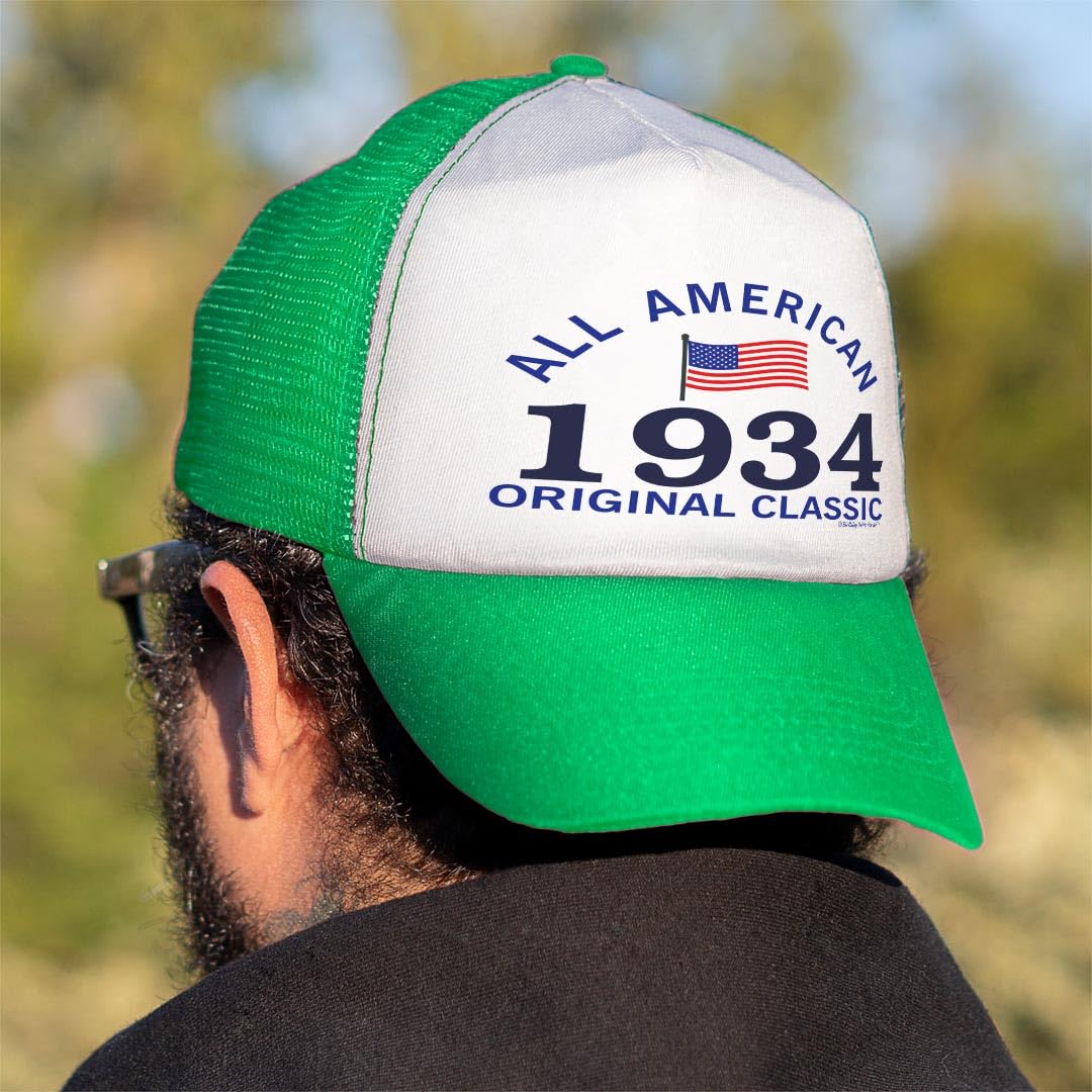 ThisWear 90th Birthday Gifts for All American 1934 Original Classic Turning 90 Birthday Party Trucker Hat Green