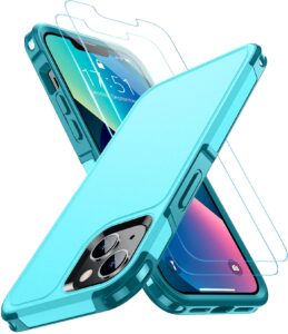 spidercase designed for iphone 13 case/iphone 14 case, [10 ft military grade drop protection] [with 2 pcs tempered glass screen protector] cover for iphone 13 &14 6.1 inch-light blue